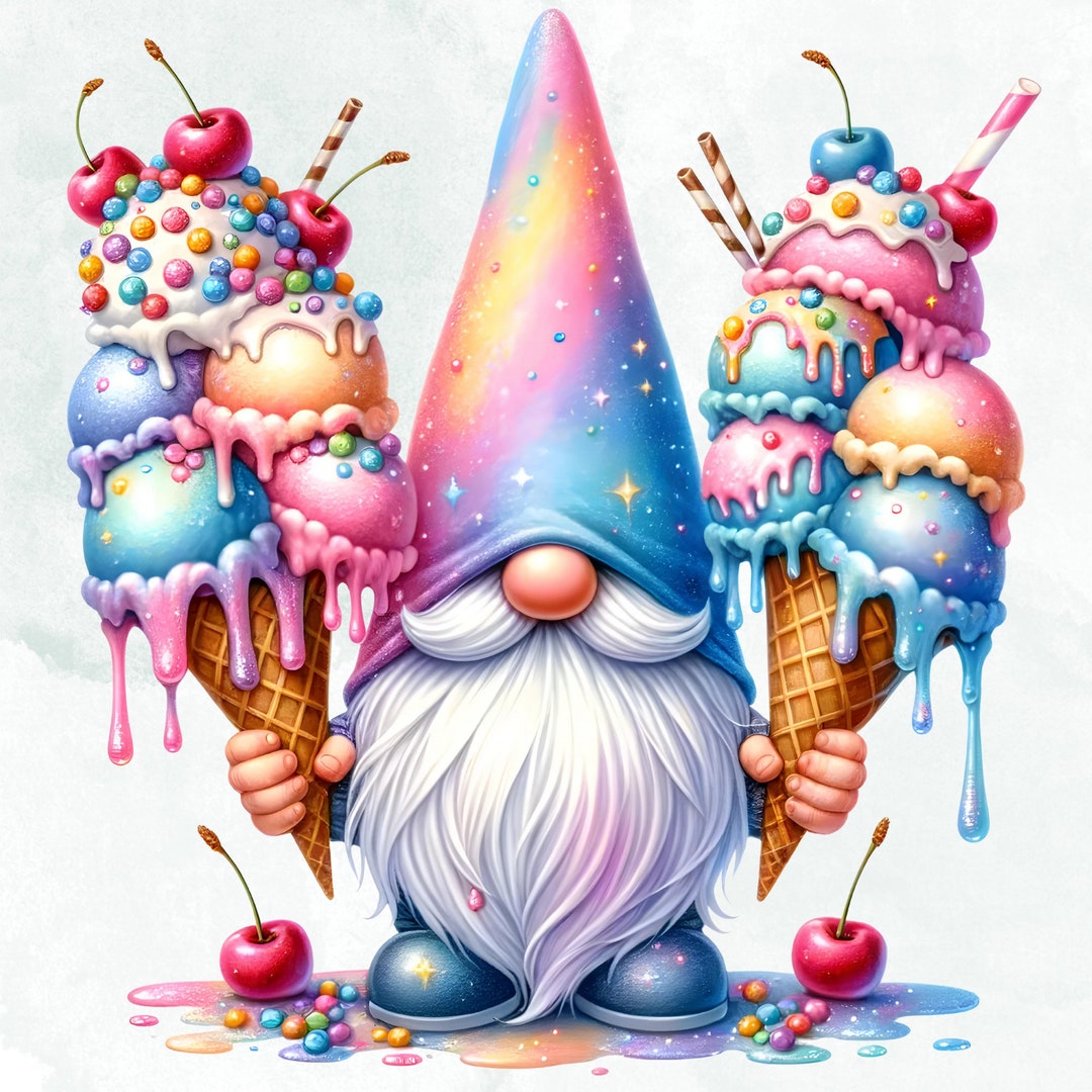 Ice Cream Gnome Watercolor 30 Png, Ice Cream Truck Gnome, Summer Gnomes ...