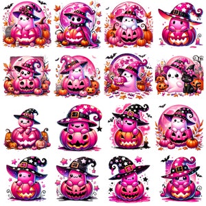Pink Halloween Clipart – Spooky Watercolor Ghost & Pumpkins (digital ...
