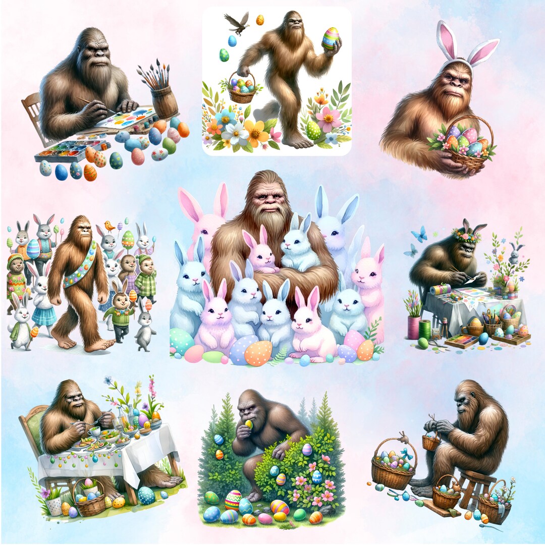 Easter Bigfoot & Bunny Friends Digital Artwork - Whimsical Spring ...