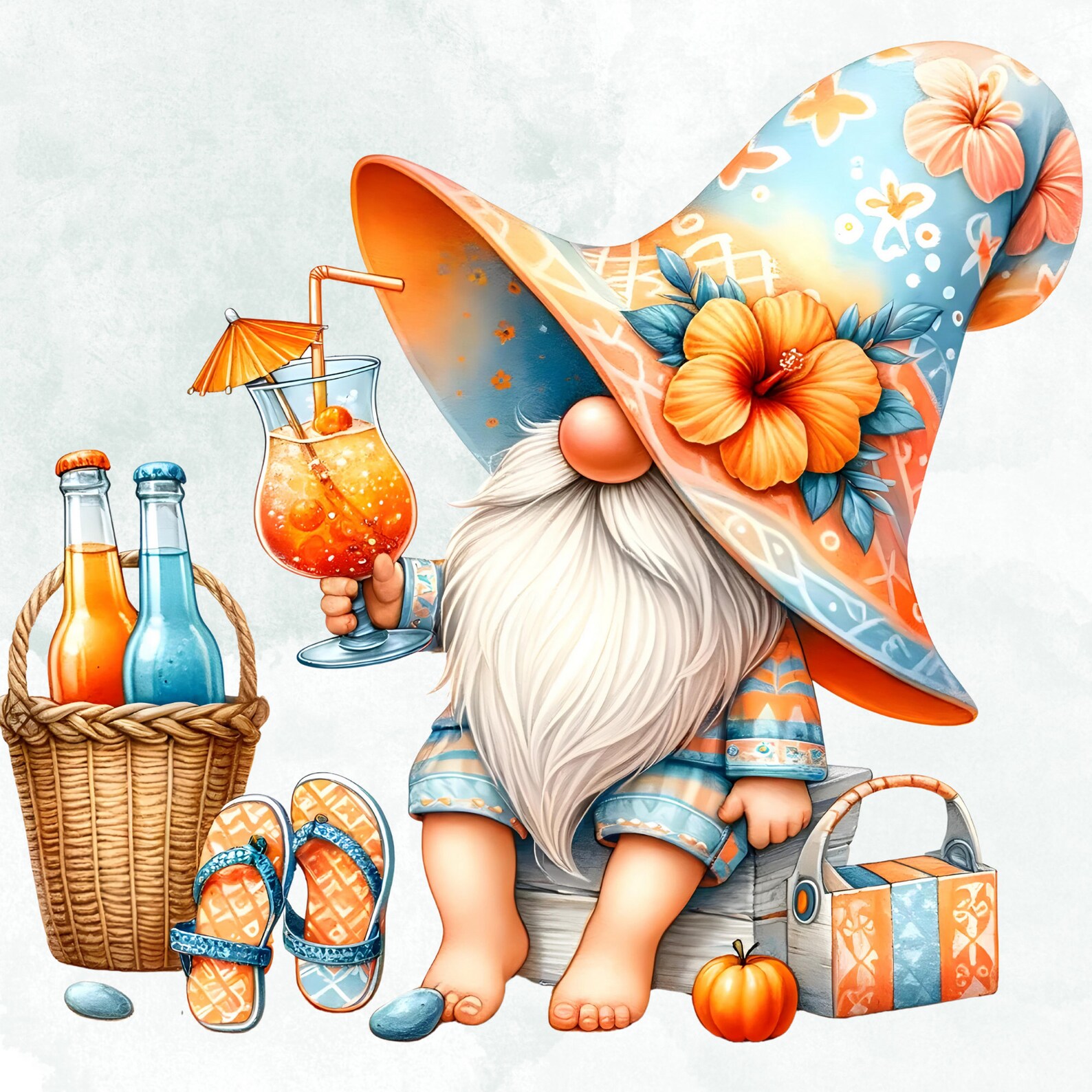 Watercolor Summer Beach Gnome Clipart Bundle Png, 30 Png Bundle ...