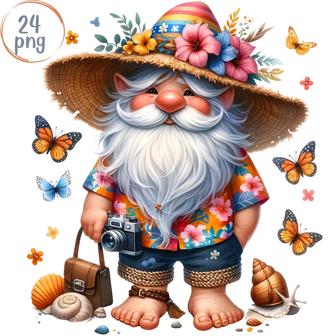 Summer Gnome Watercolor Clipart Bundle - 24 Pngs Watercolor Summer ...