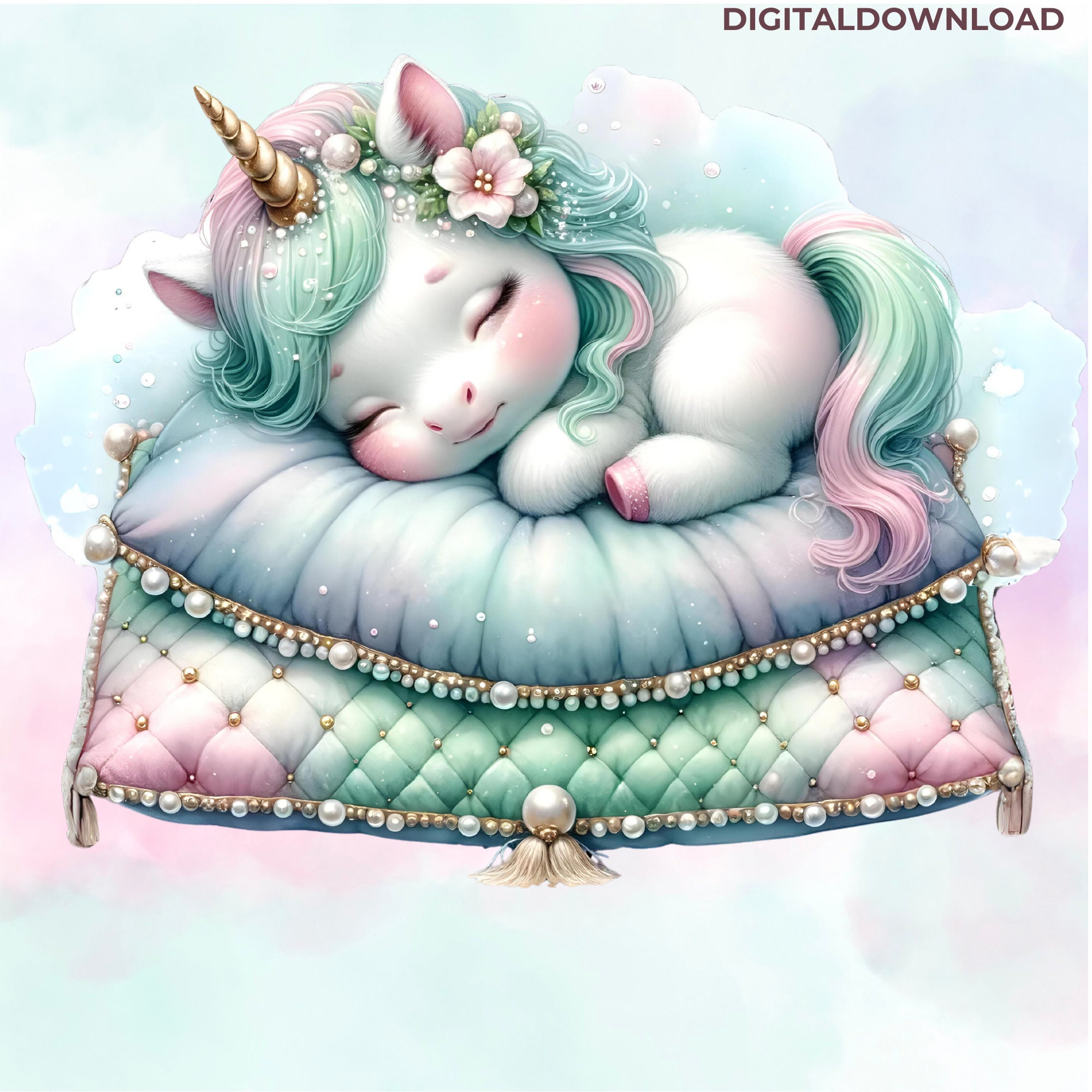 Unicorn Clipart PNG, Sleeping Unicorn, Newborn Clipart, Birthday ...