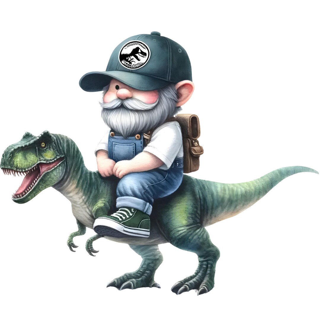 Gnome Riding T-rex PNG, Dino-mite Gnomes - T-rex Gnome Watercolor ...