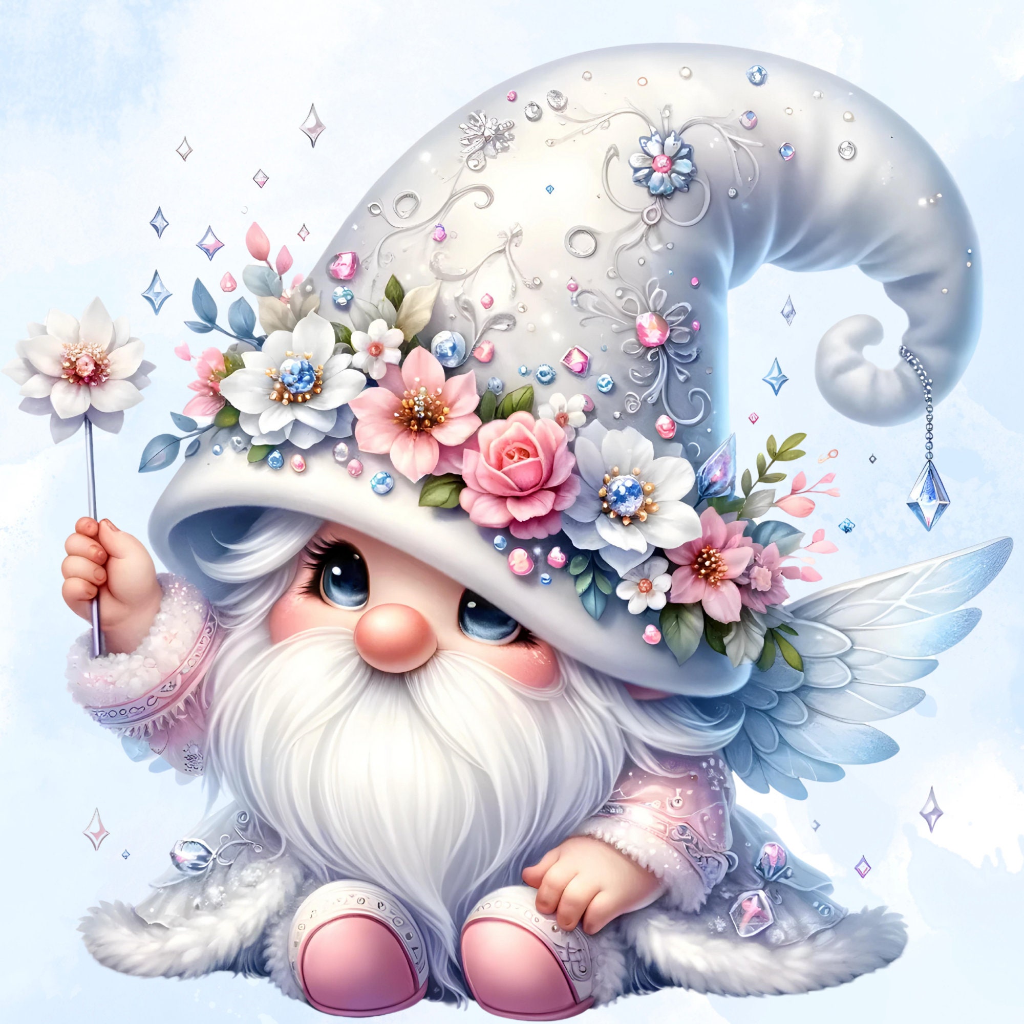 Watercolor White Angel Gnome Clipart PNG Bundle 32 High-quality Pngs ...