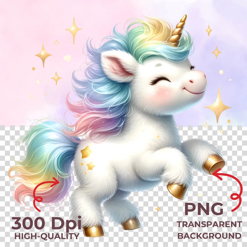 Magical Baby Unicorn Clipart Set, Transparent Background, Digital ...