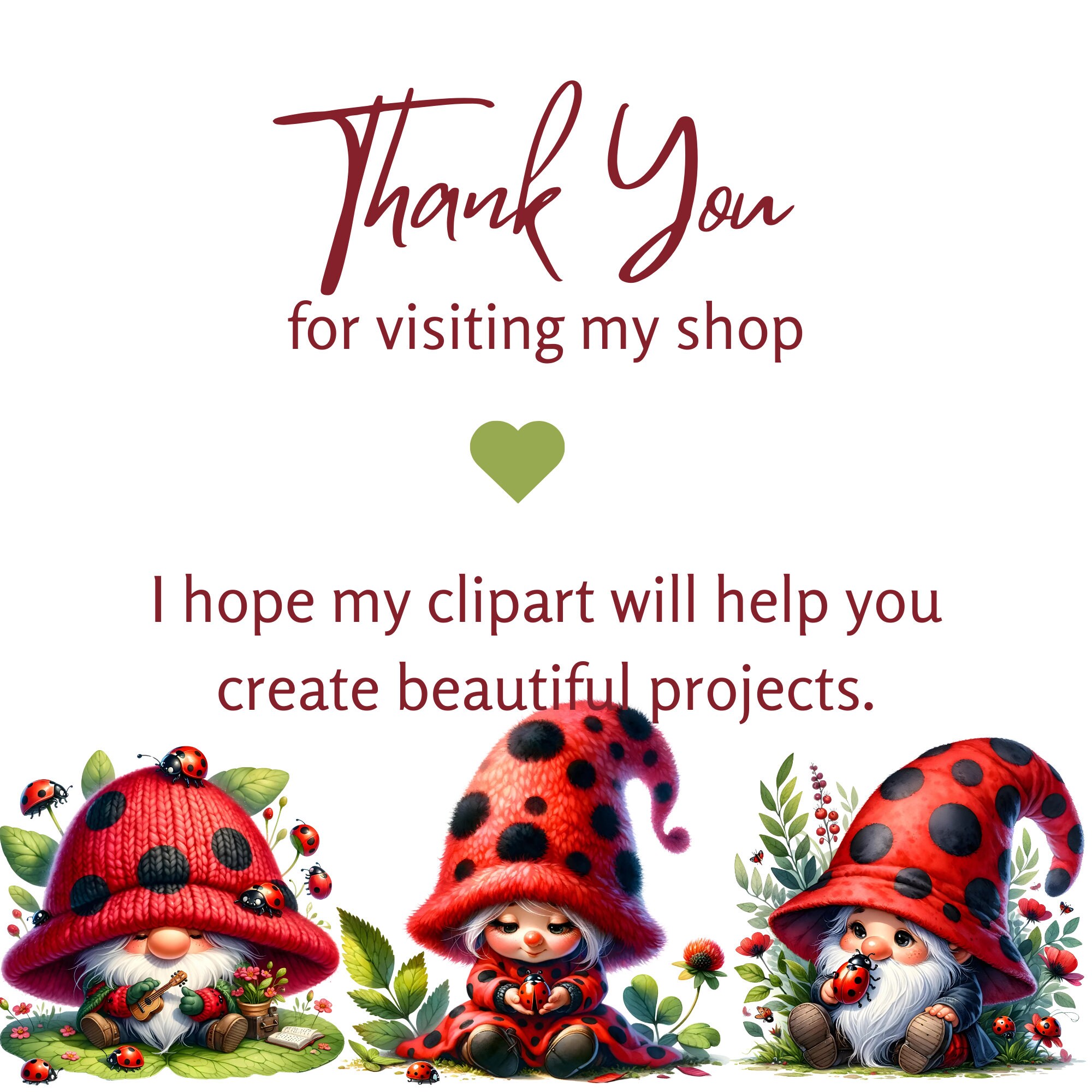 Enchanted Ladybug Gnome Clipart Set 30 Watercolor Pngs, Cute Gnome PNG ...