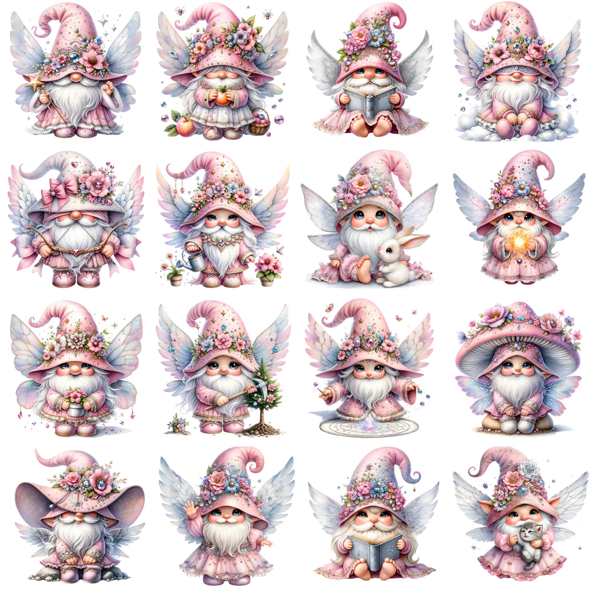 Fairy Gnome Clipart PNG, Watercolor Princess Gnomes, Commercial Use - Etsy