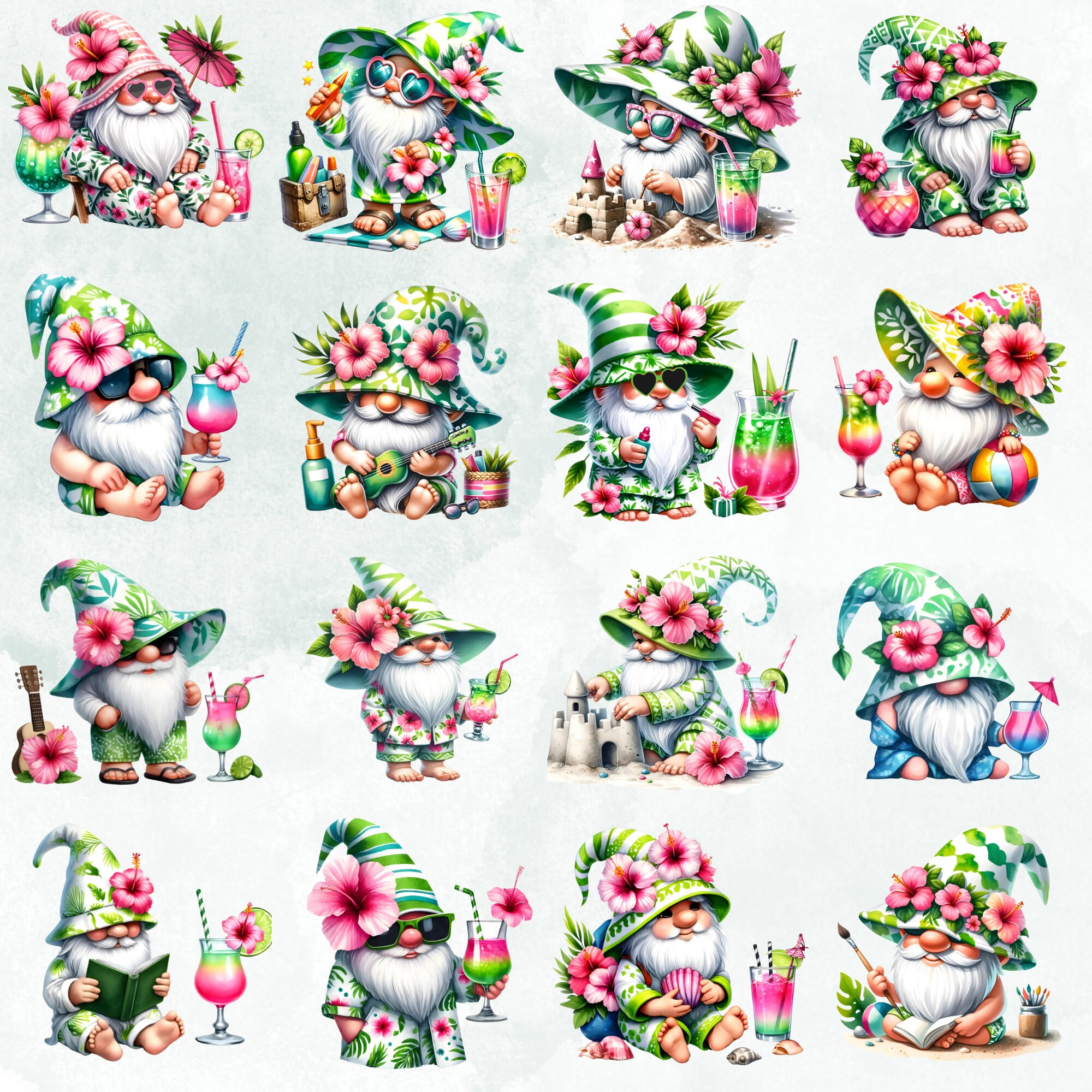 Watercolor Summer Beach Gnome Clipart Bundle 28 Png, Seashell Starfish ...