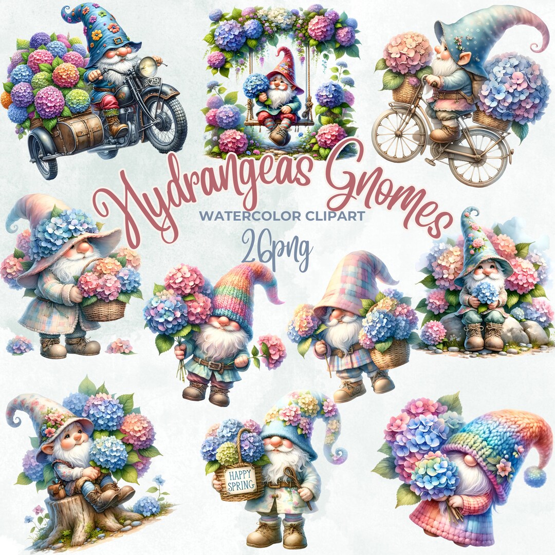 Watercolor Hydrangeas Gnomes Png, Cute Floral Gnome, Valentines Gnomes ...