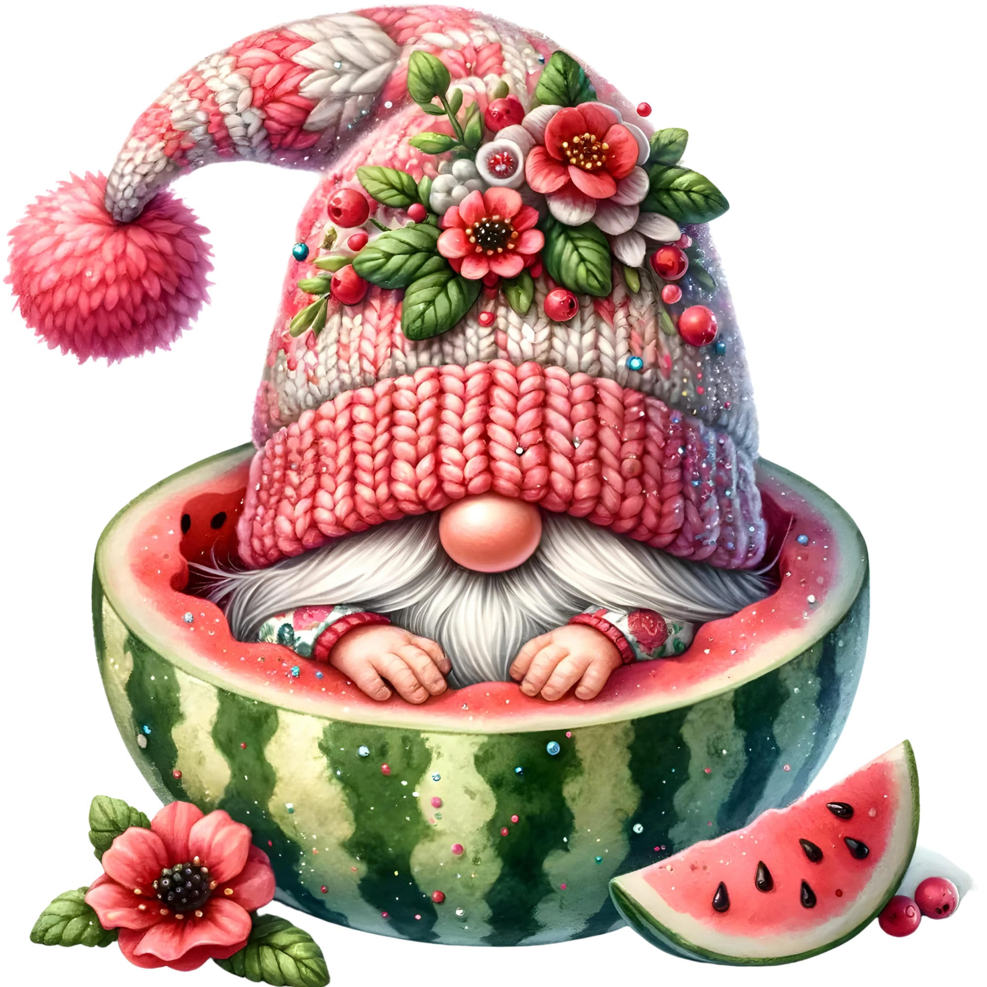 Watermelon Gnome Clipart Set, Summer Gnome Watercolor PNG, Digital ...
