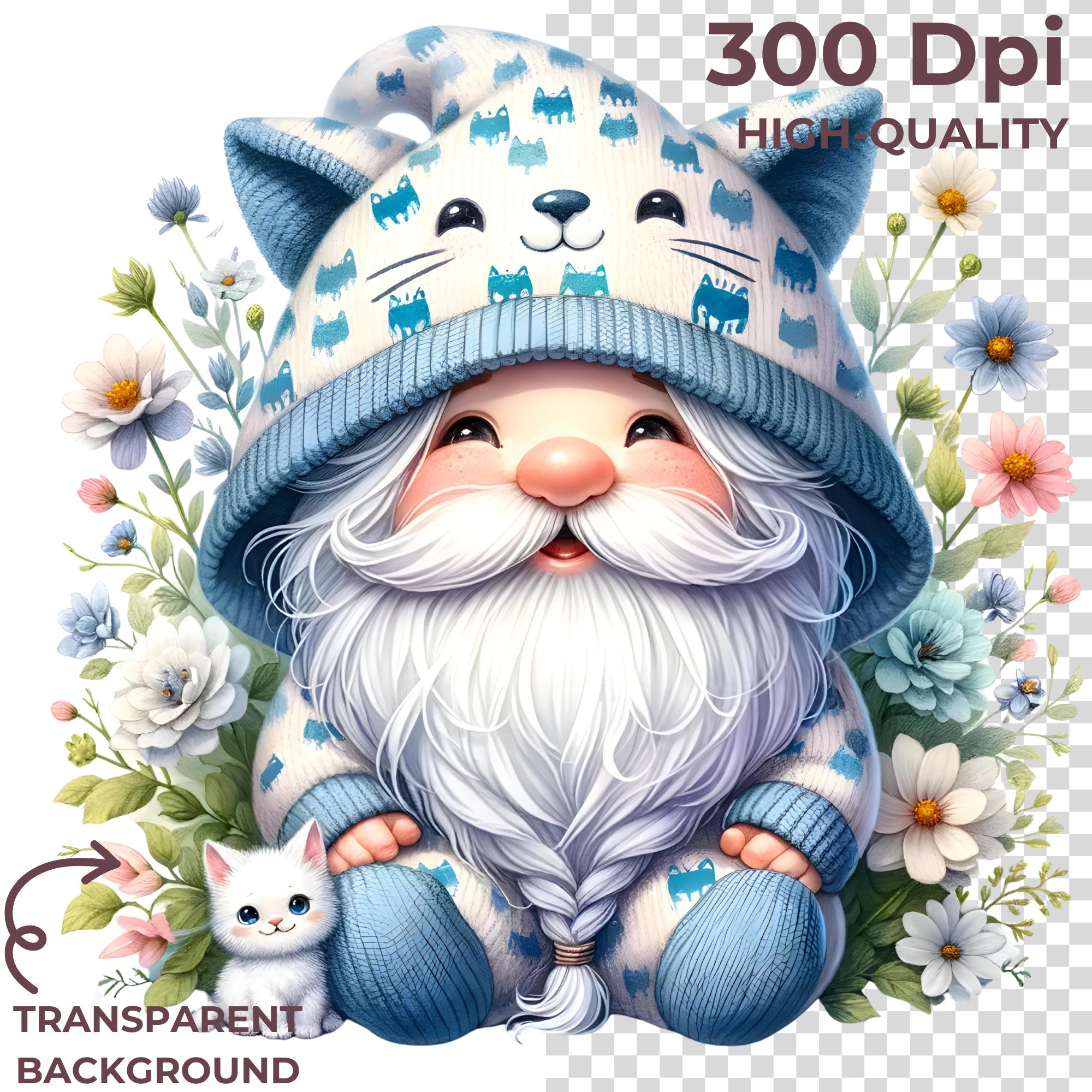Cat Lover Gnome Watercolor Clipart 24 Pngs Digital Download, Cat Lover ...