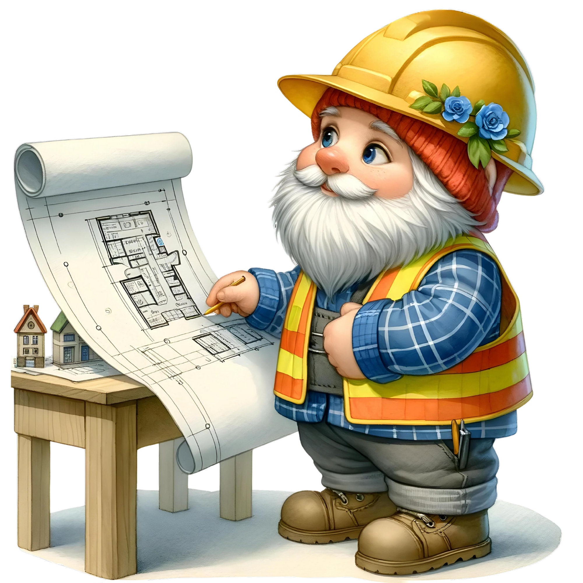 Construction Gnomes Builder Gnomes Watercolor Clipart, Construction Site Vehicles Excavator ...