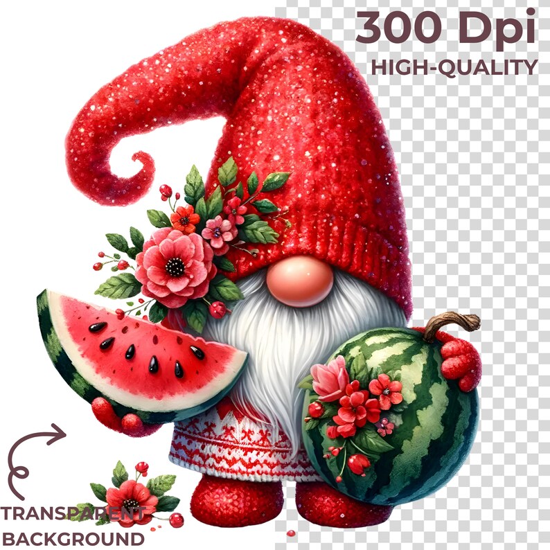 Watermelon Gnomes Clipart Png, Watermelon Png, Fruits Summer Garden ...