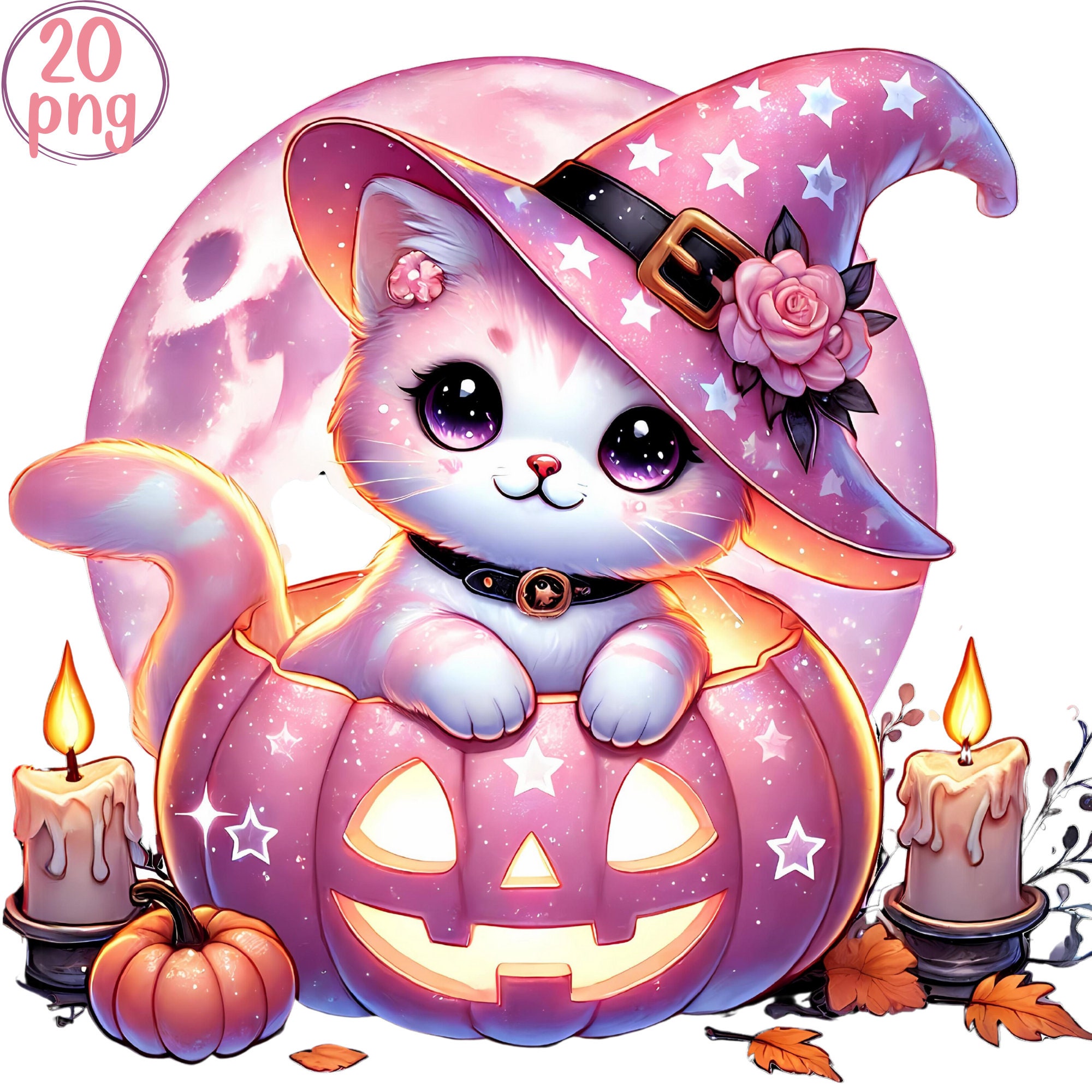 Pink Halloween Cat Watercolor Clipart 20 Cute Pngs, Halloween Cat Png ...