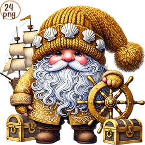 Nautical Gnome Watercolor Clipart - 24 Pngs for Ocean-themed Creations ...