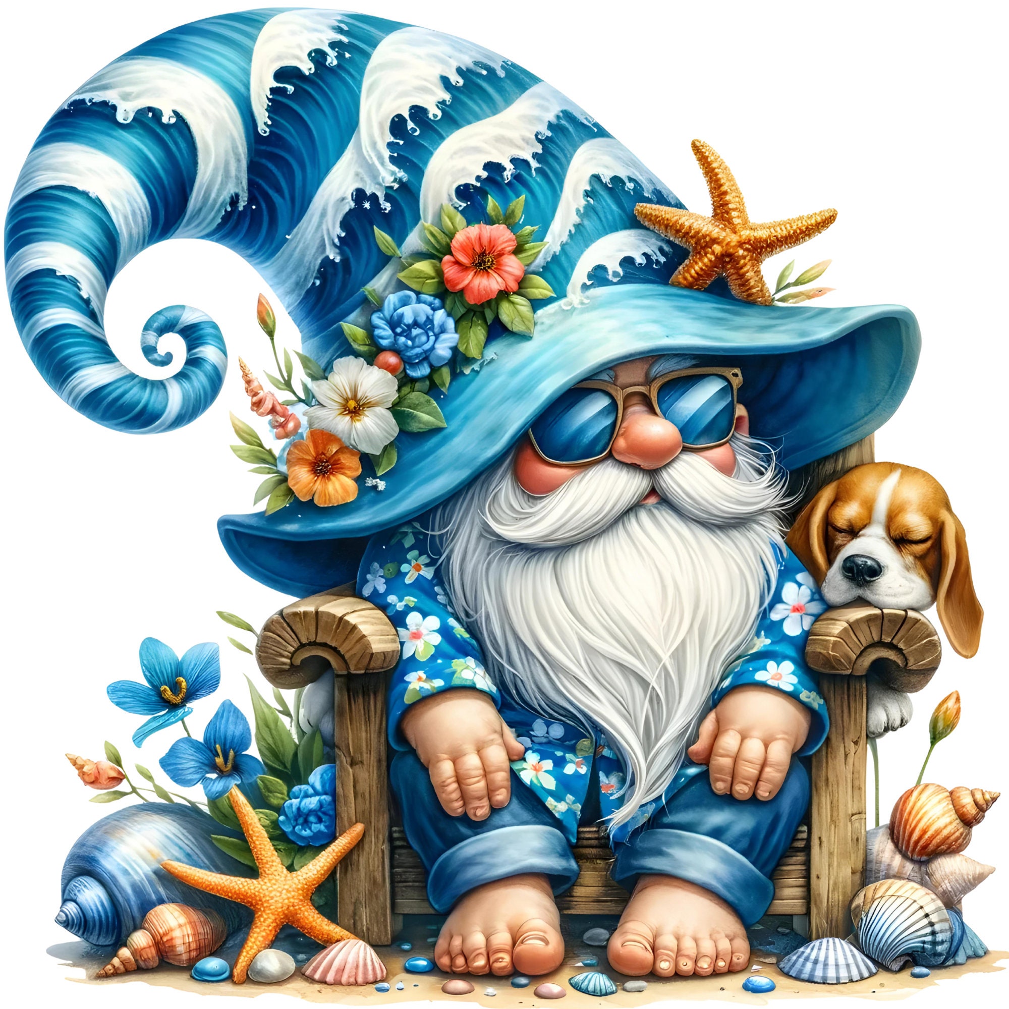 Watercolor Beach Dog Gnomes Collection Clipart, 26 PNG Beach Gnome ...
