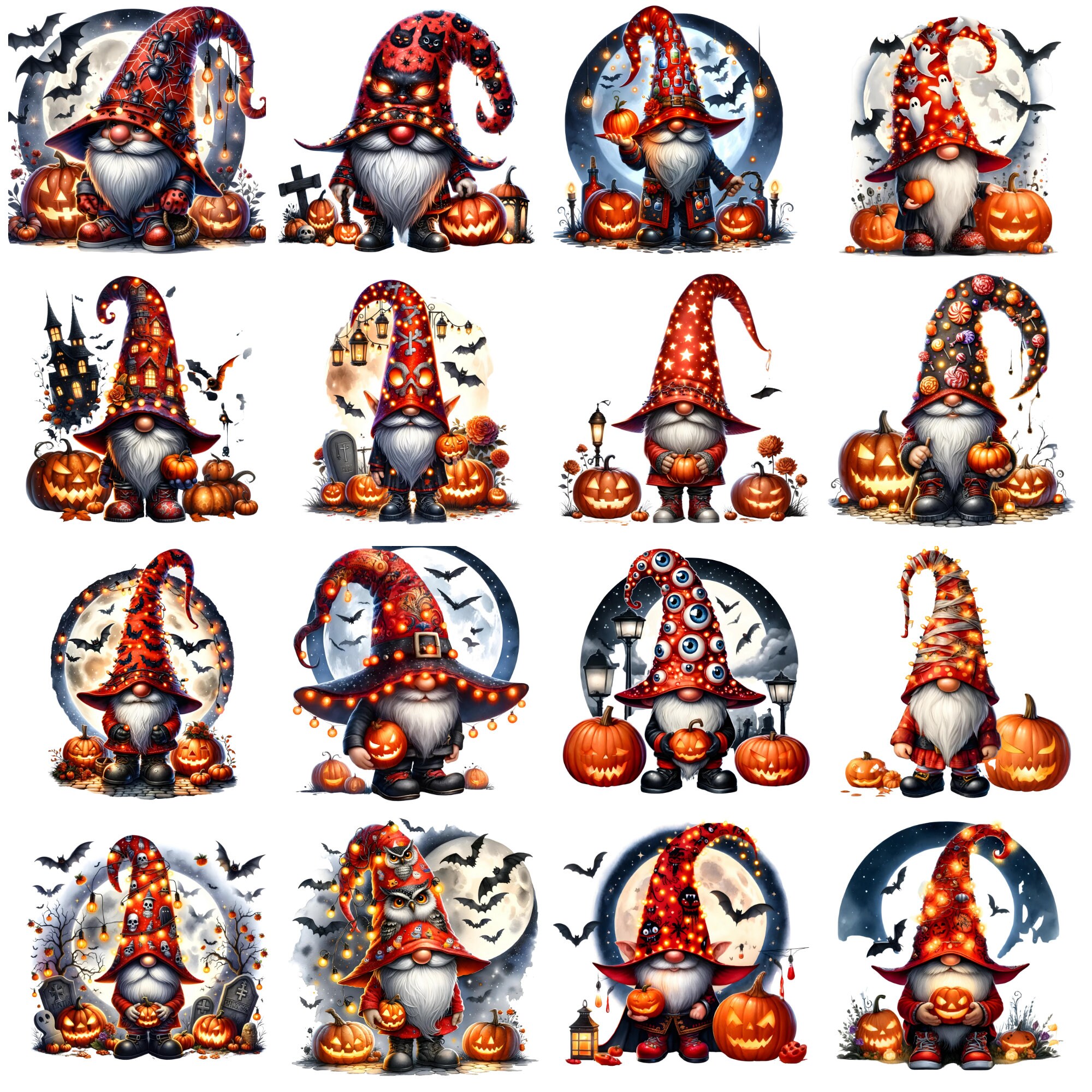 Watercolor Halloween Grove Gnomes Collection Clipart, 24 PNG Spooky ...