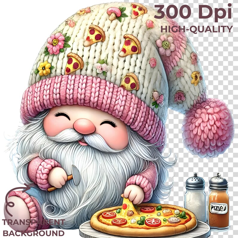 Watercolor Pizza Gnome Clipart PNG Bundle, Foodie Art (digital Download ...