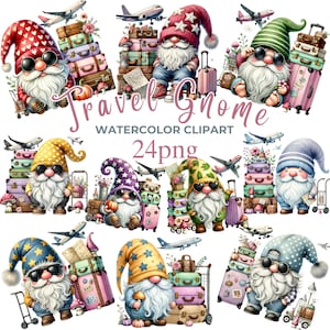 Travel Gnome Watercolor Clipart Set | 24 PNG Files | High-quality 300 ...