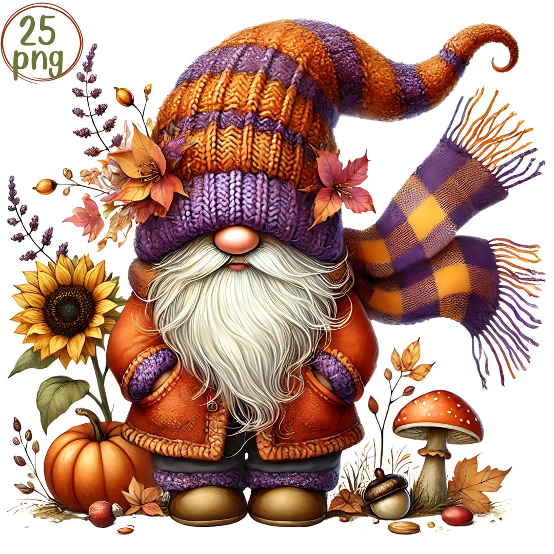 Autumn Scarf Gnome Watercolor Clipart - 25 Cozy Pngs, Digital Download ...