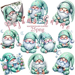 Watercolor Green Pajamas Gnome Clipart Bundle - 25 PNG, Ideal for ...
