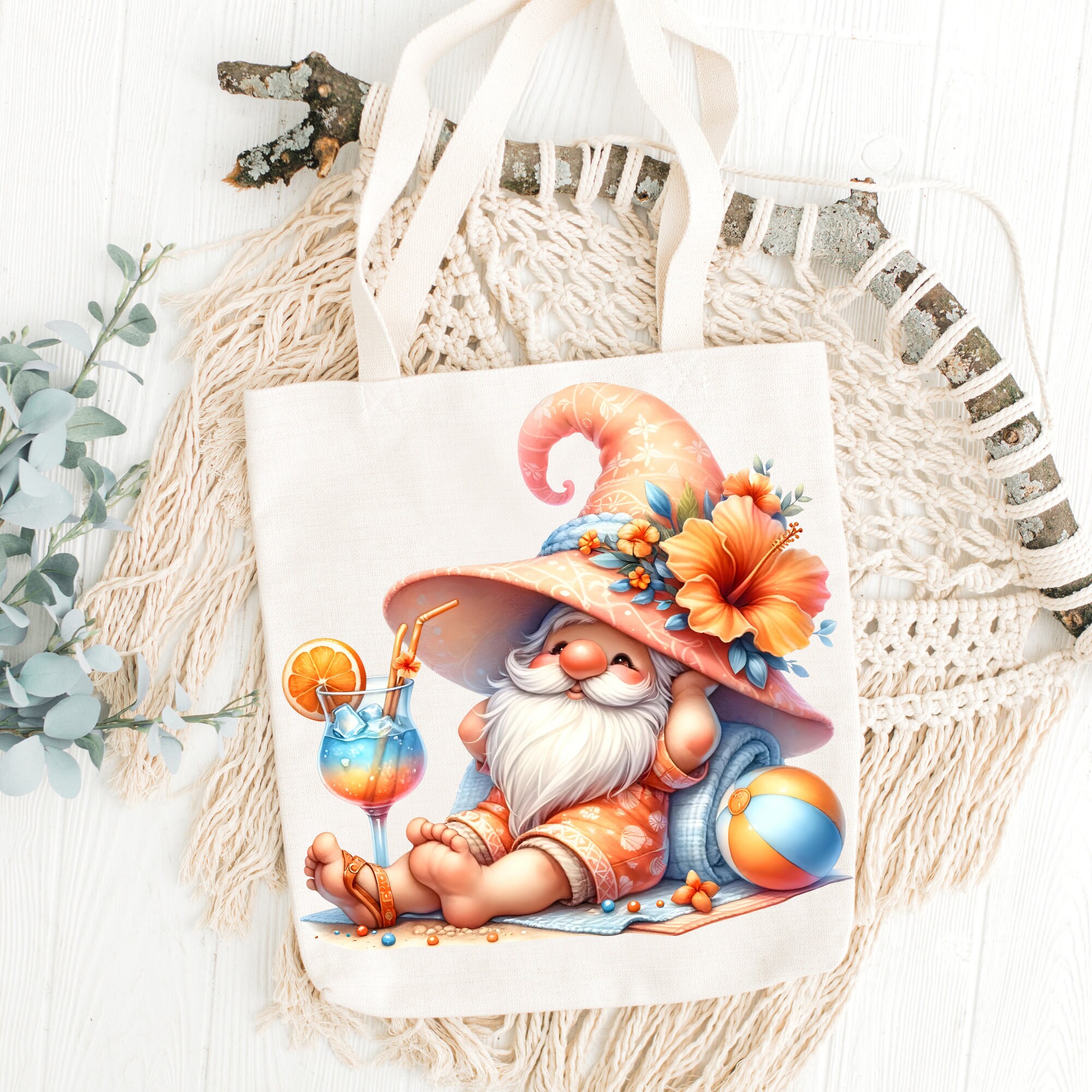 Watercolor Summer Beach Gnome Clipart Bundle Png, 30 Png Bundle ...