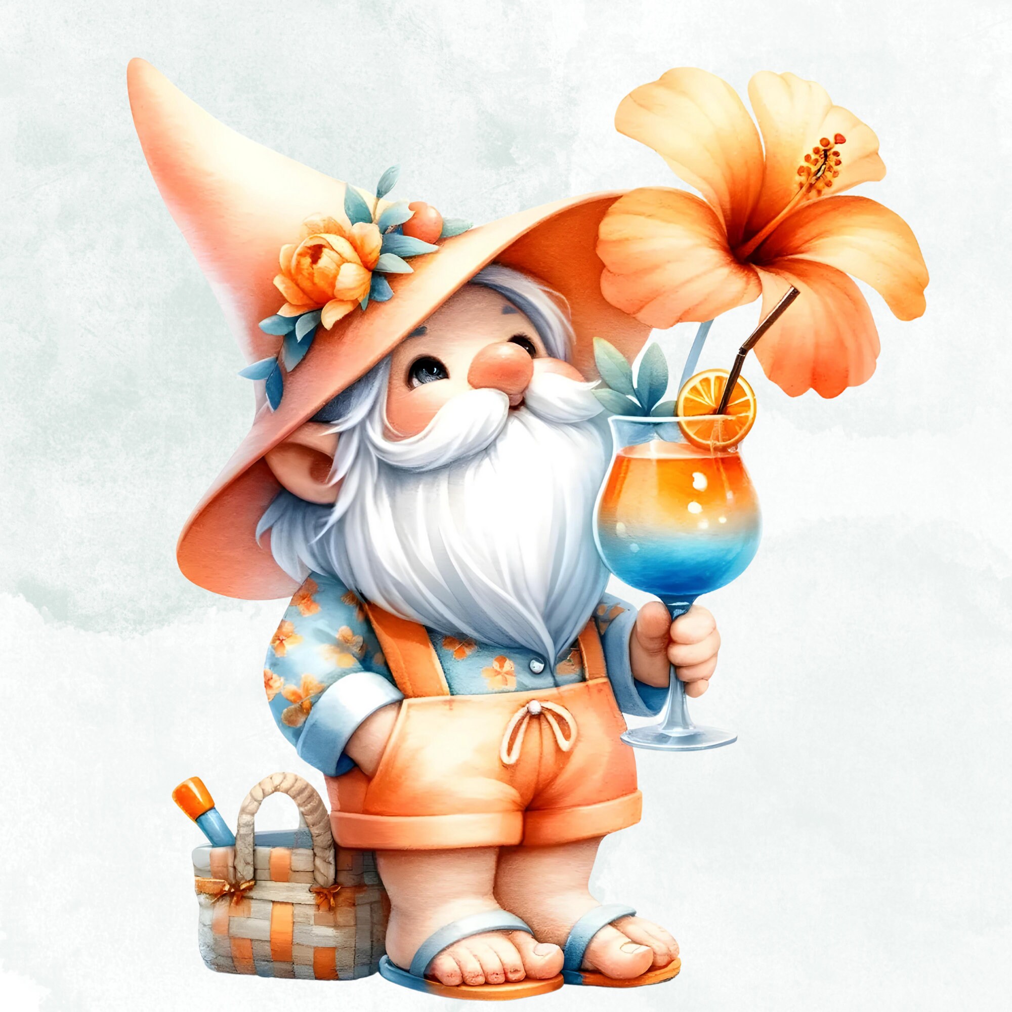 Watercolor Summer Beach Gnome Clipart Bundle Png, 30 Png Bundle ...