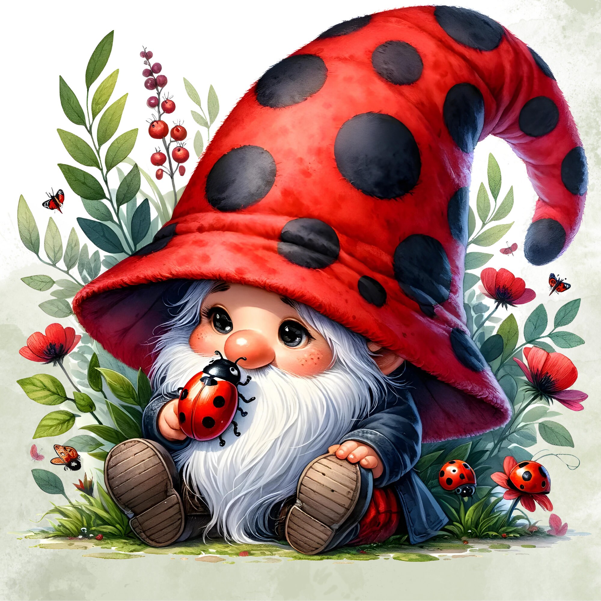 Enchanted Ladybug Gnome Clipart Set 30 Watercolor Pngs, Cute Gnome PNG ...