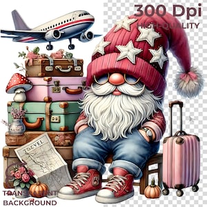 Travel Gnome Watercolor Clipart Set | 24 PNG Files | High-quality 300 ...