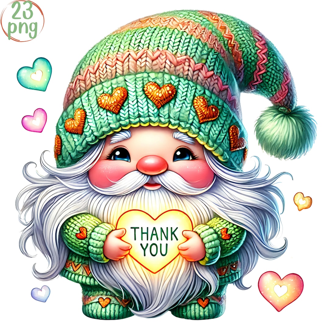 Thank You Gnome Watercolor Clipart Set - 23 PNG , Gnomes Thank You Png, Digital Download, High ...