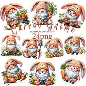 Cute Gnome Carrot ,watercolor Clipart ,farmer , Gnomes Sublimation ...