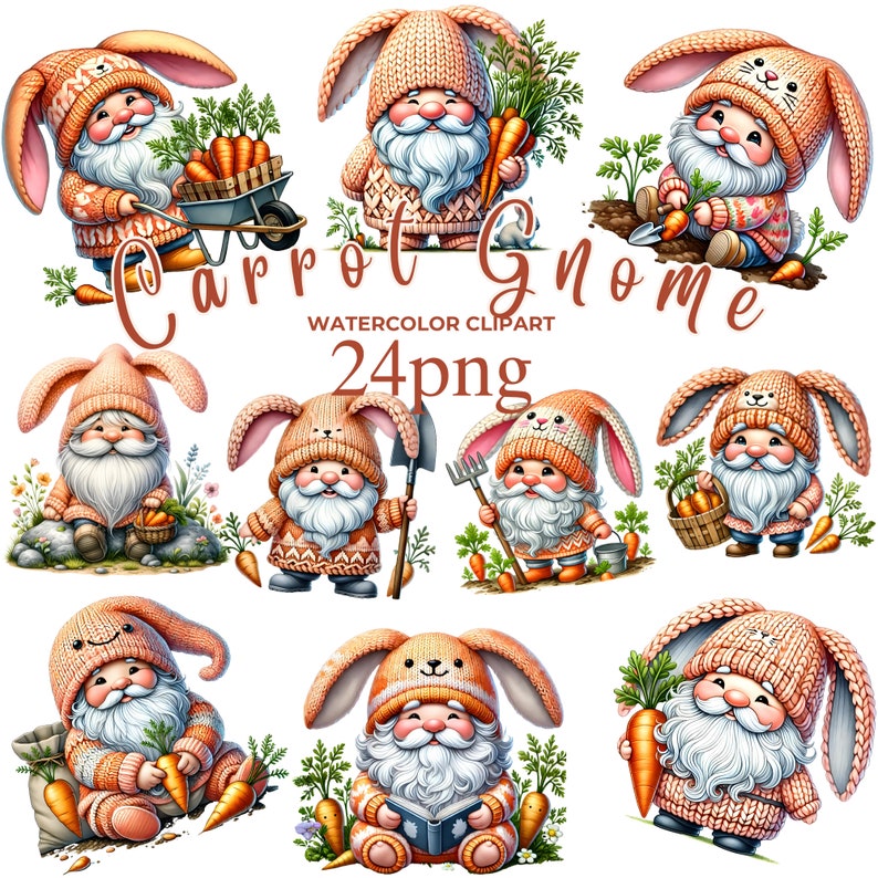 Carrot Gnome Watercolor Clipart Bundle, Nursery Art (digital Download ...