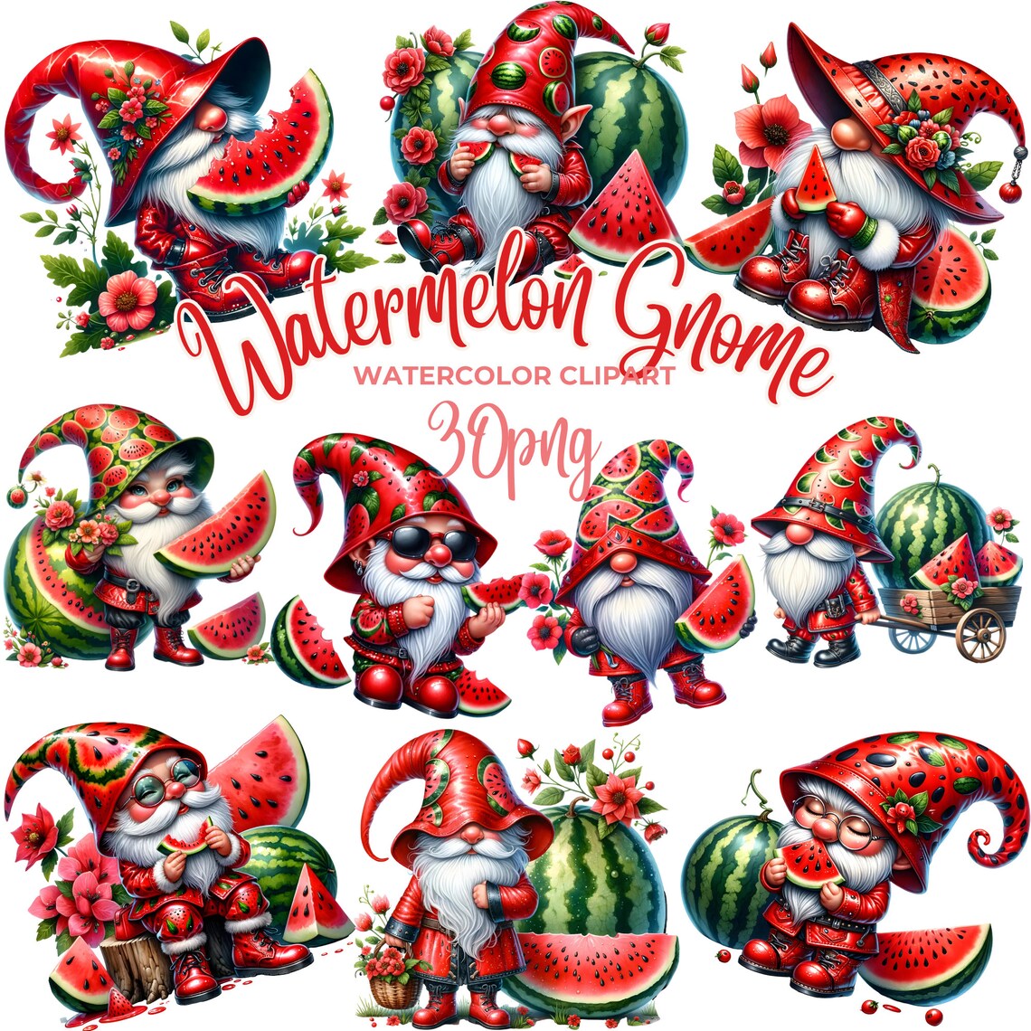 Watermelon Gnomes Clipart Png, Watermelon Png, Fruits Summer Garden ...