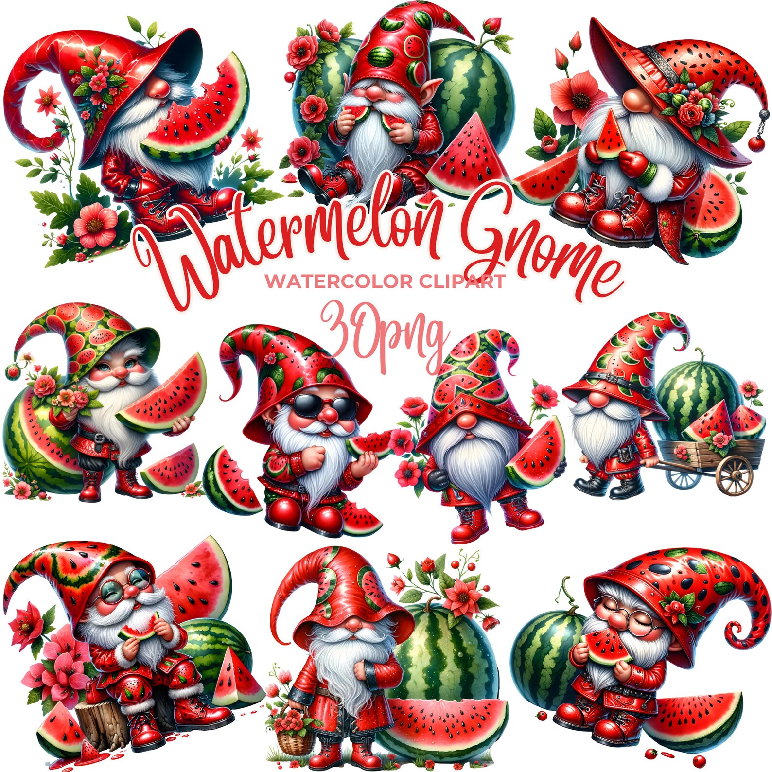 Watermelon Gnomes Clipart Png, Watermelon Png, Fruits Summer Garden ...