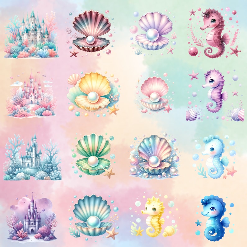 Mermaid Clipart Bundle Watercolor Cute Mermaid Clipart Png Sea Life, Instant Download Images ...