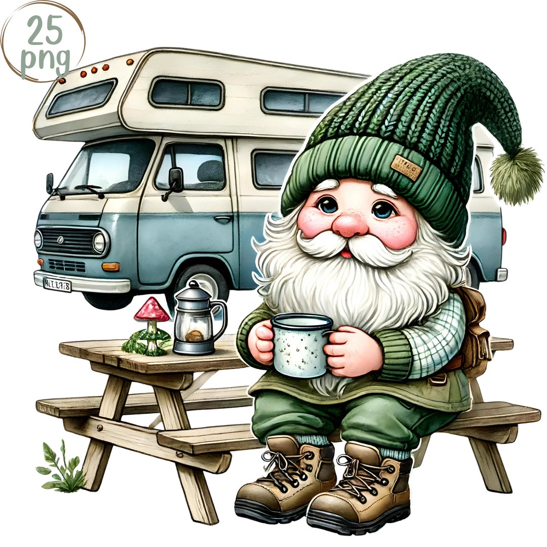 Camper Van Gnome Watercolor Clipart - 25 Pngs Digital Download, Camping ...
