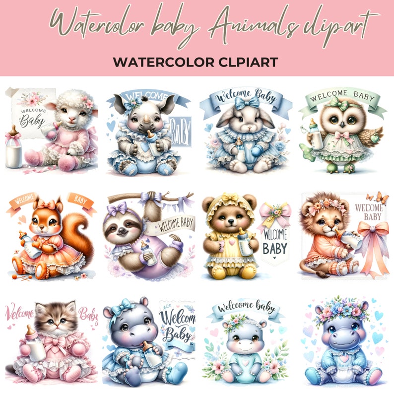 Watercolor Baby Animals Clipart, Nursery Art (digital Download) - Etsy