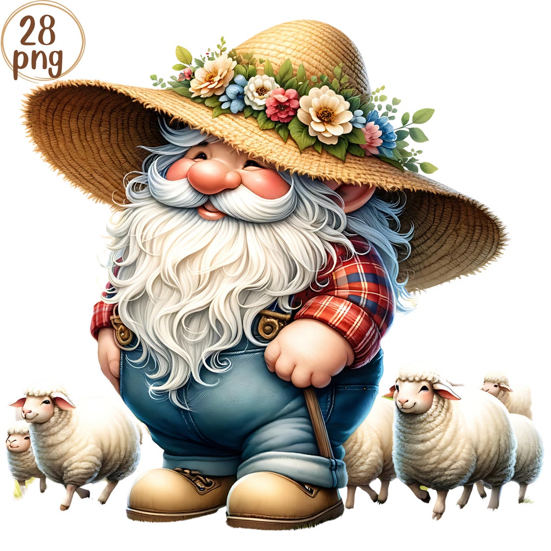 Farm Animals Gnome Clipart | 28 Country Pngs, Watercolor Farm Gnome ...
