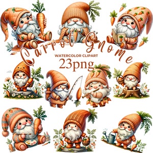 Cute Gnome Carrot ,watercolor Clipart ,farmer , Gnomes Sublimation ...