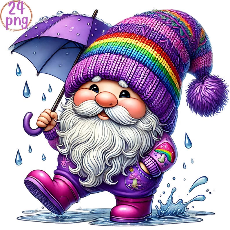Rainy Day Gnome Watercolor Clipart, Umbrella PNG (commercial Use) - Etsy