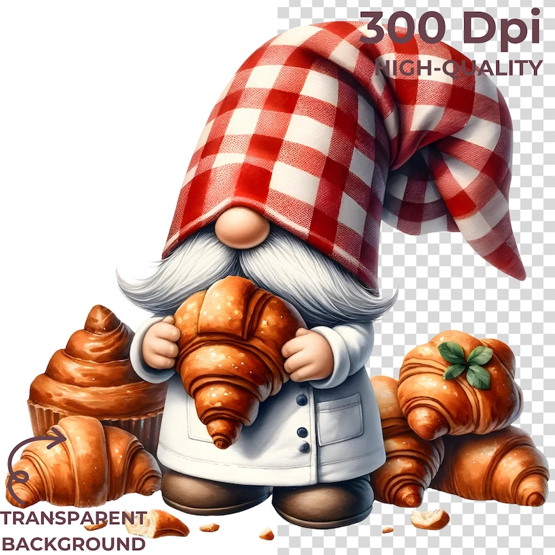 Croissant Gnome Clipart, Delightful Baker Gnome Collection, 29 PNG ...