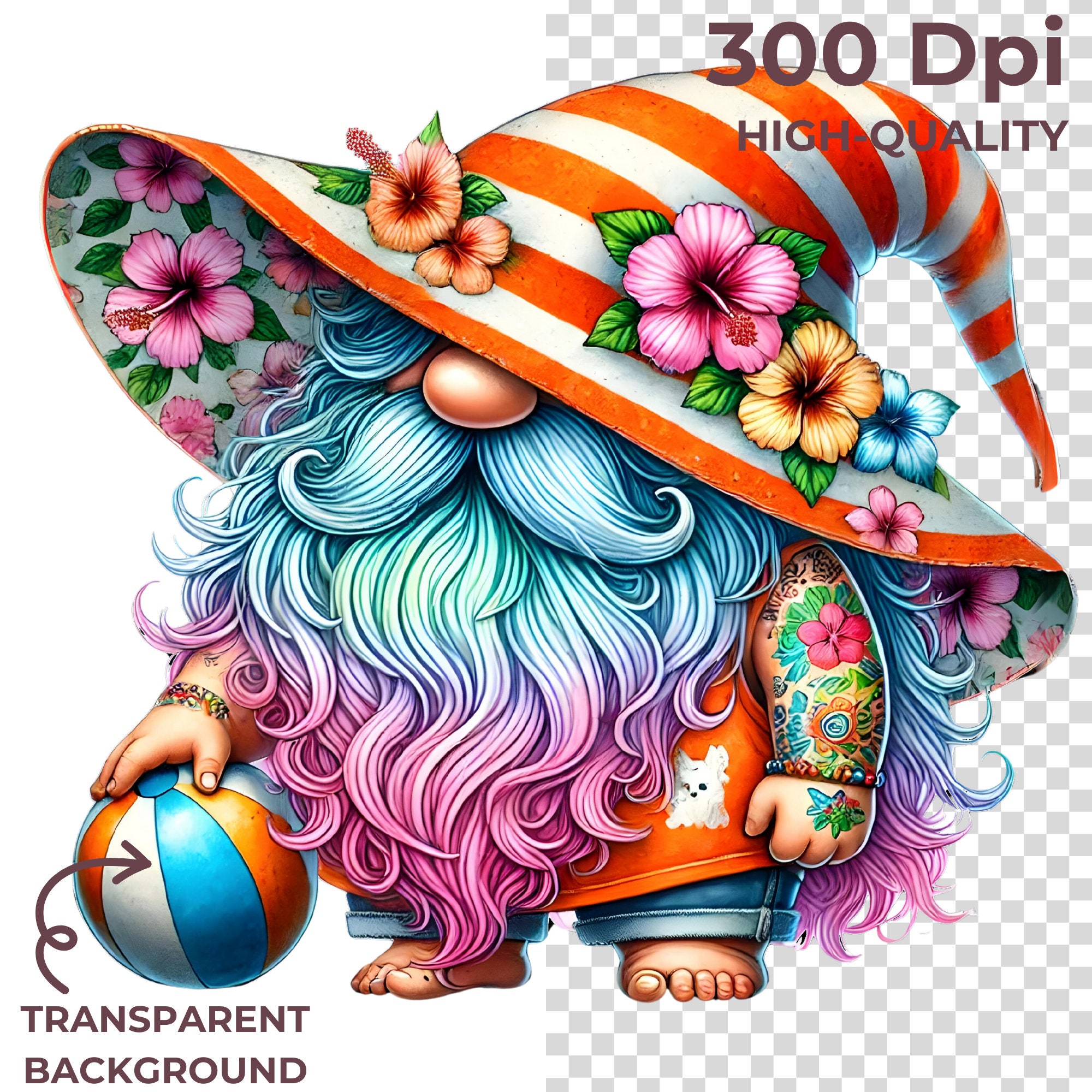 Summer Gnome Watercolor Clipart Bundle 24 Pngs Watercolor Summer Beach ...