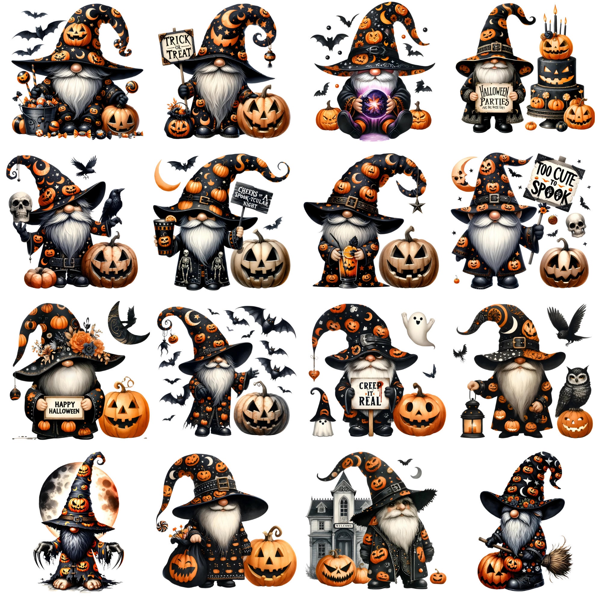 Watercolor Halloween Gnomes Clipart Bundle, Spooky PNG (commercial Use ...