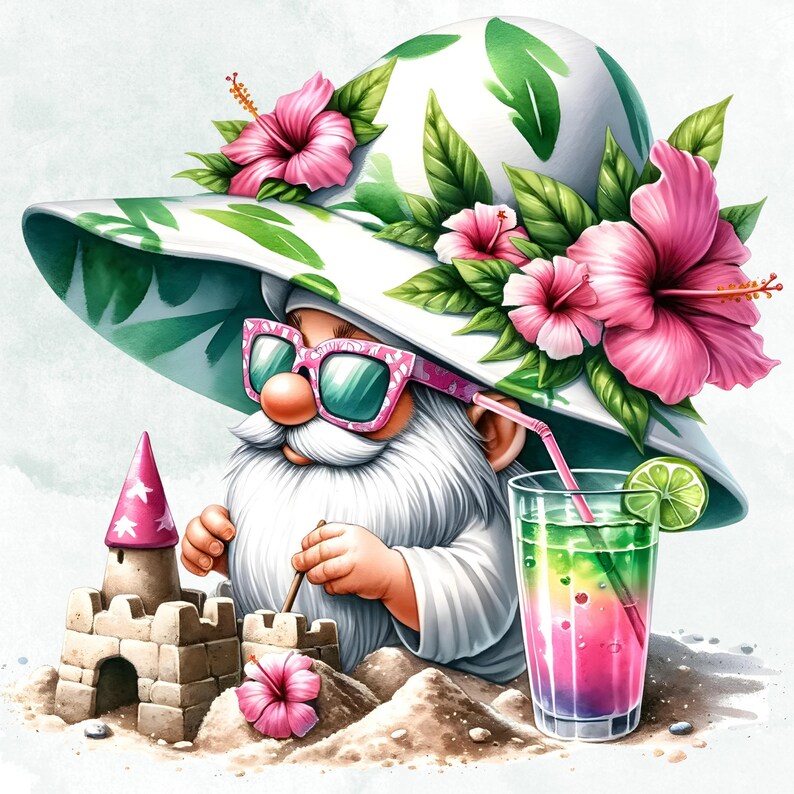 Watercolor Summer Beach Gnome Clipart Bundle 28 Png, Seashell Starfish ...