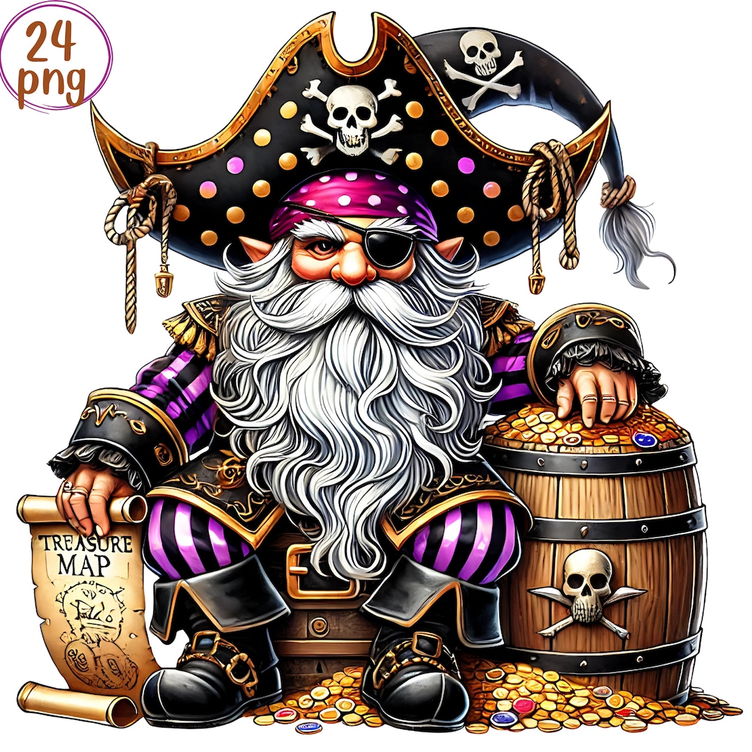 Pirate Captain Gnome Watercolor Clipart – 24 PNG Files (digital ...