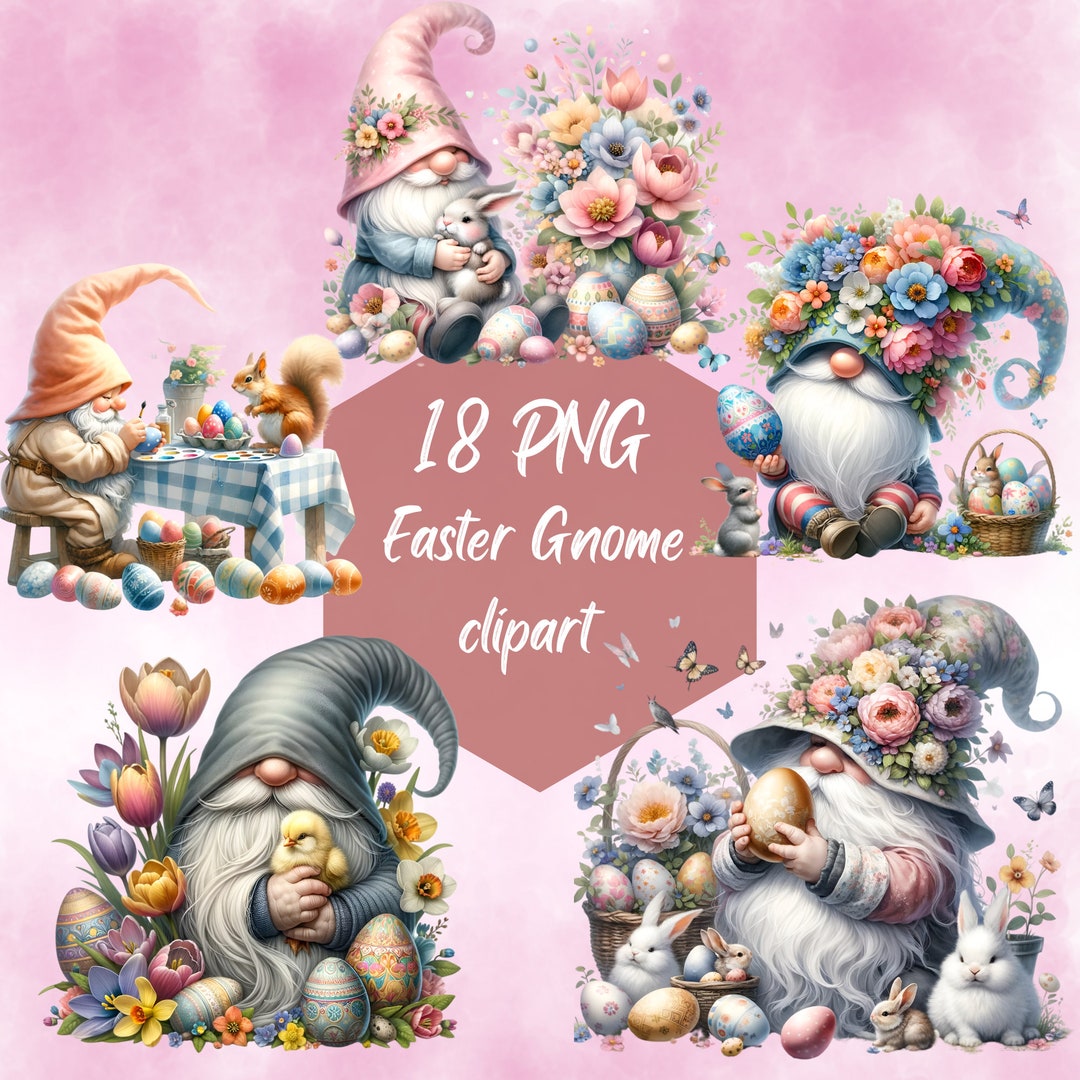 Easter Gnome Clipart Bundle - 18 PNG Spring Gnome Illustrations ...