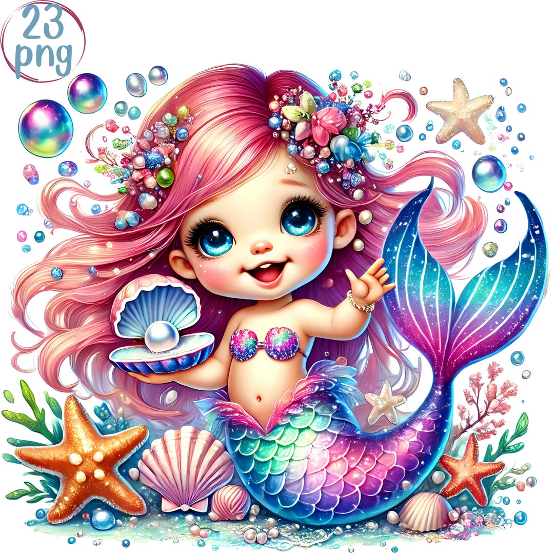 Cute Mermaid Clipart, Whimsical Little Mermaid Clipart, Gnomes Mermaid ...