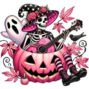 Pink Halloween Skeleton Watercolor Clipart – 20 Pngs (digital Download ...