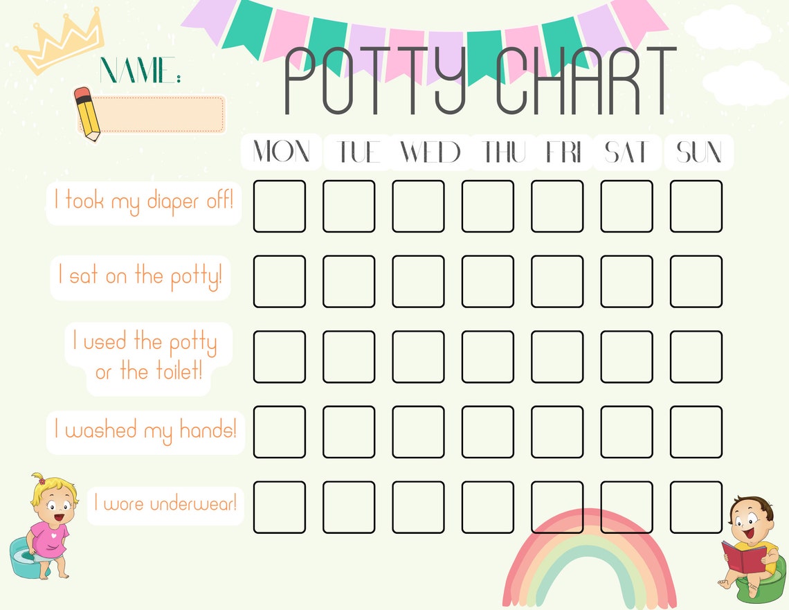 PRINTABLE Potty Training Reward Chart Potty Reward Chart Potty Reward ...