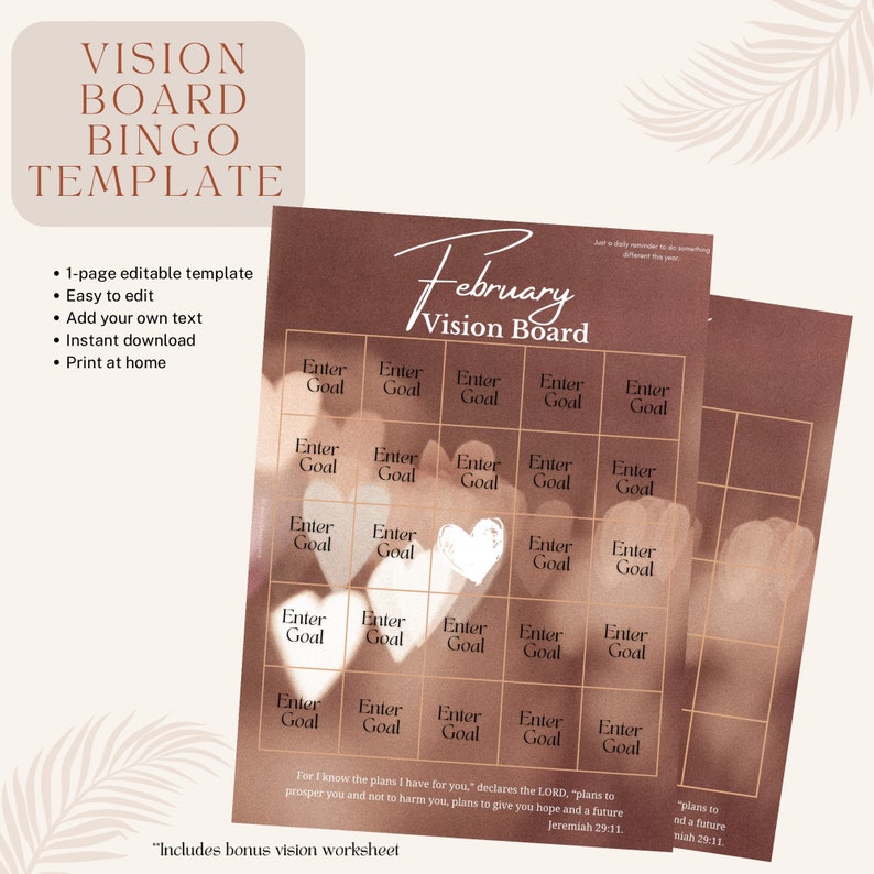 Vision Board Bingo Template, February Personal Goals, Vision Board ...